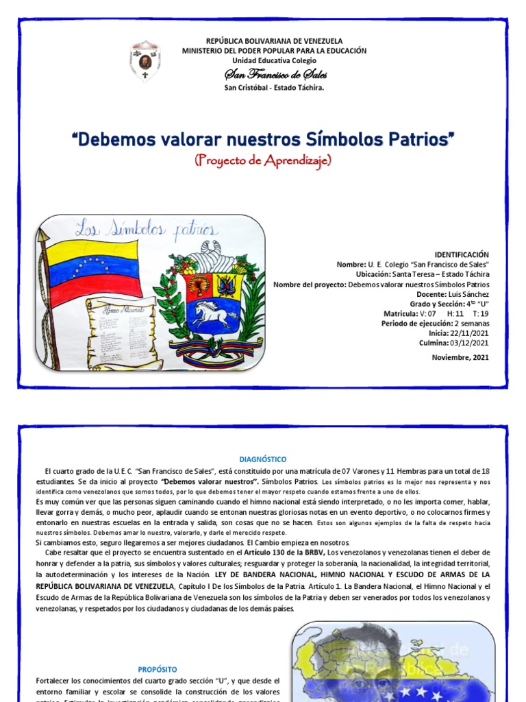 Proyecto de Símbolos Patrios en Educación | PDF | Los símbolos | Venezuela