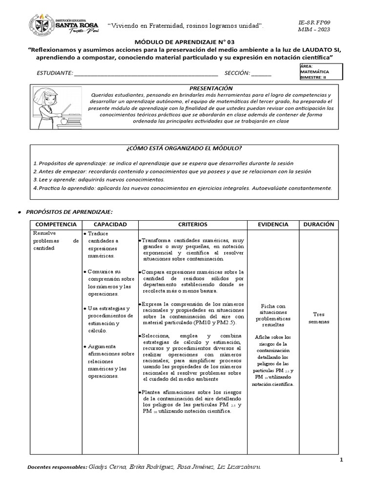 Fp09 - Material Impreso 3ero Matemática Módulo 03 Ada 01, Ada 02 y Ada 03 | PDF | La ...