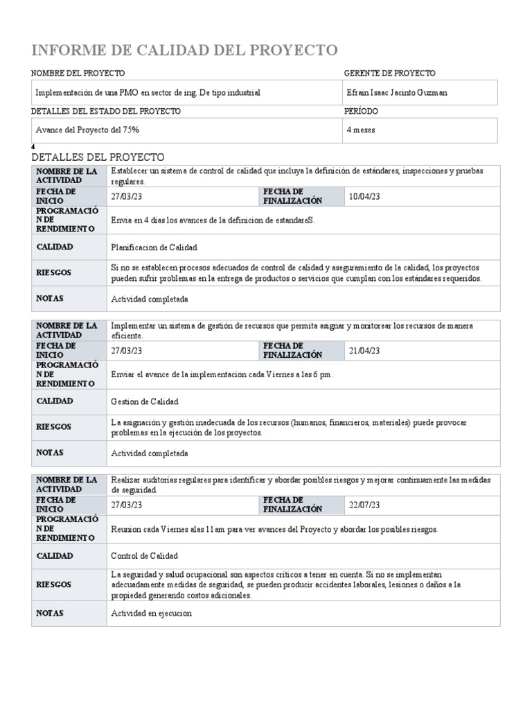 Gestion de Calidad Formato | Descargar gratis PDF | Calidad (comercial ...