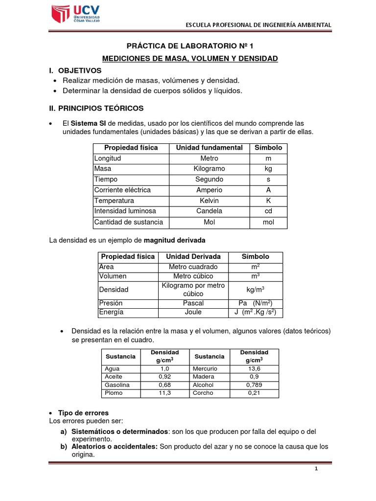 Práctica de Laboratorio #1 | PDF | Kilogramo | Medición