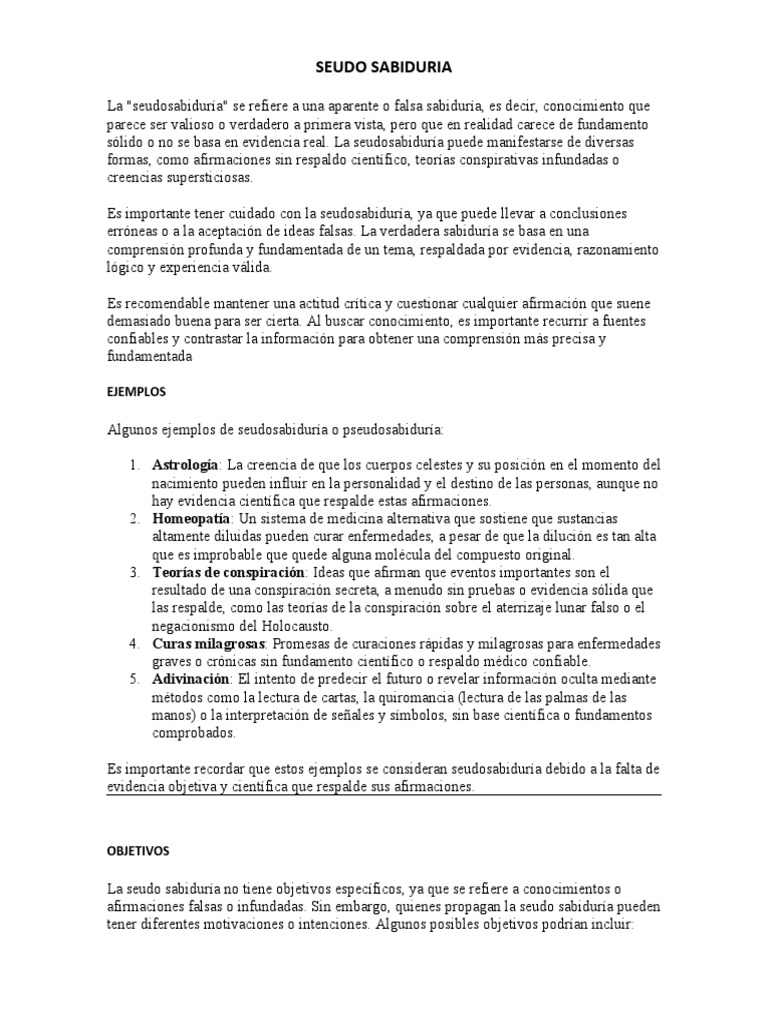 Seudosabiduría: Peligros y Ejemplos | PDF | Evidencia | Conocimiento
