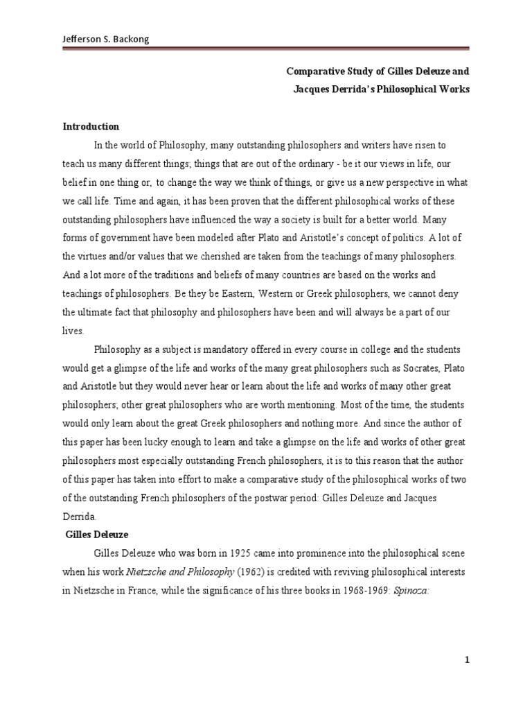 Final Paper in Deleuze - Comparative Study Between Deleuze and Derrida | PDF | Gilles Deleuze ...