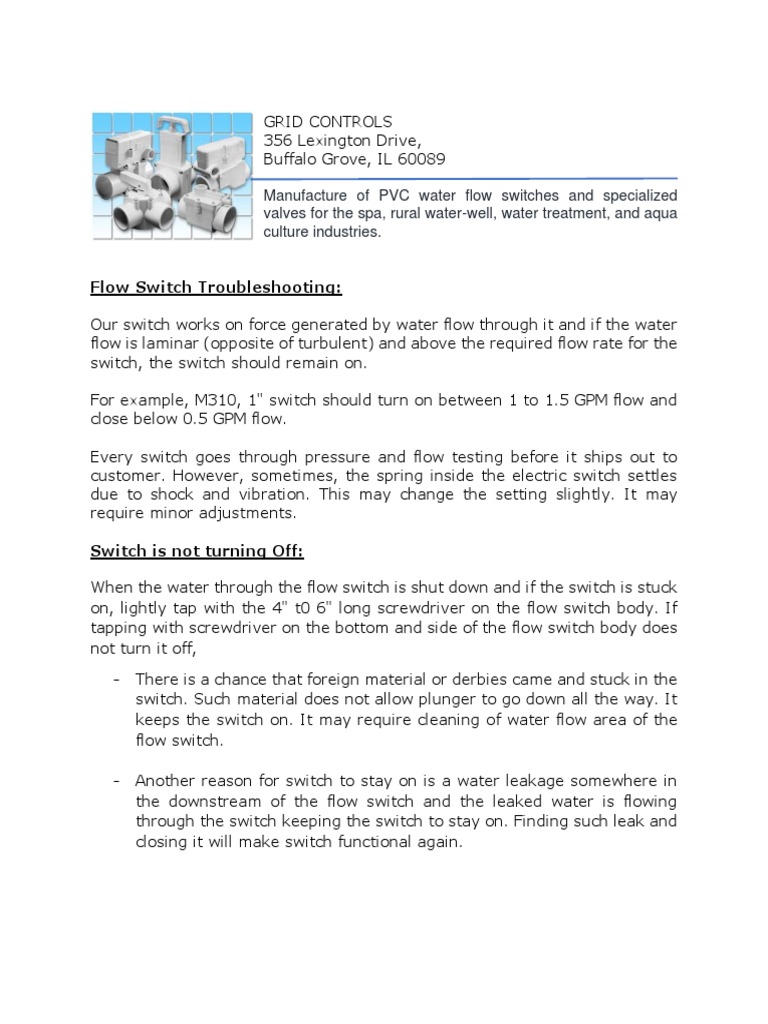 Grid Controls Flow Switches FAQ | PDF | Leak | Switch
