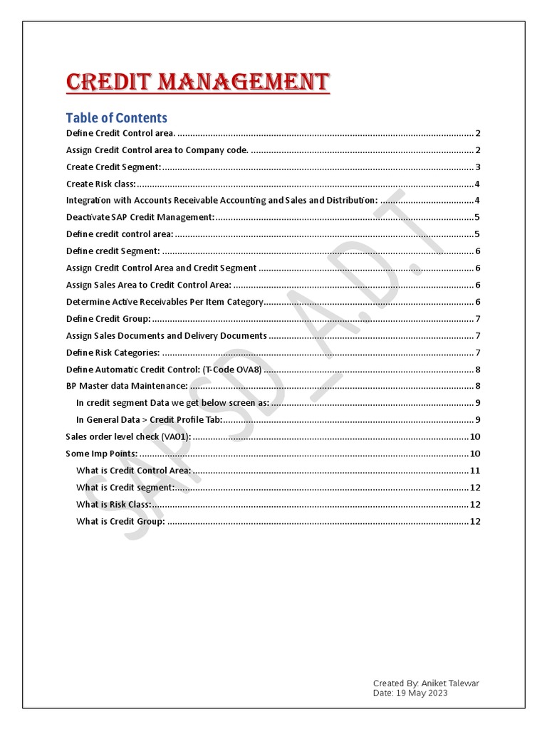 Fscm Credit Management Pdf Risk Supply Chain Management