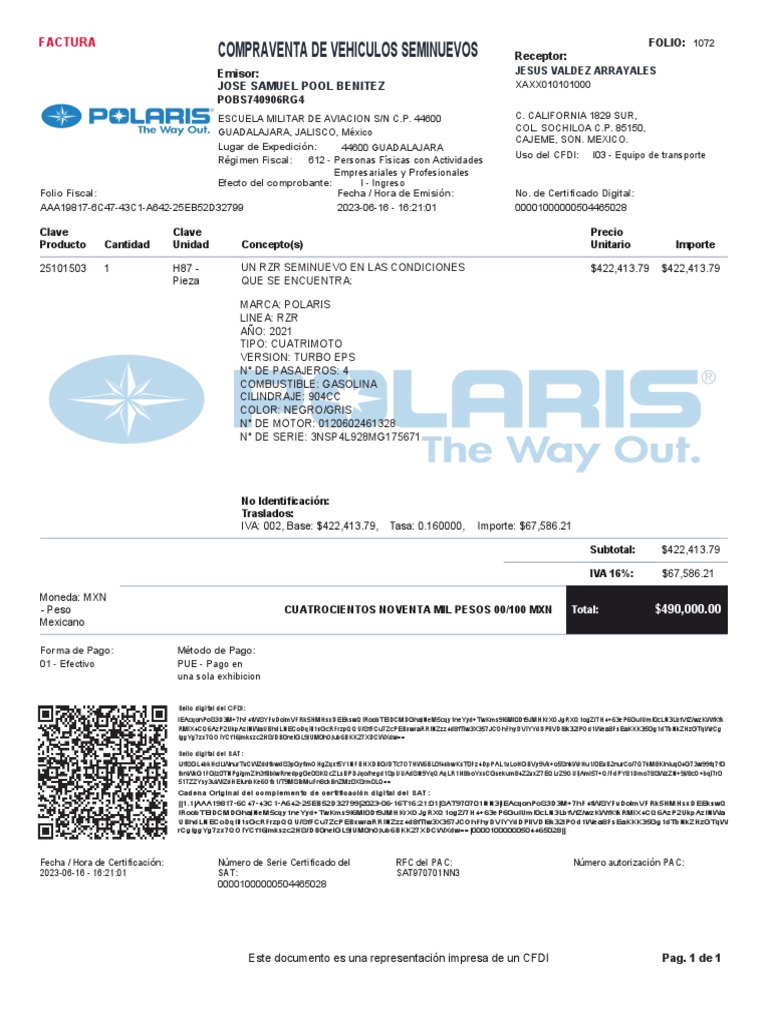 Factura Polaris | PDF | Factura