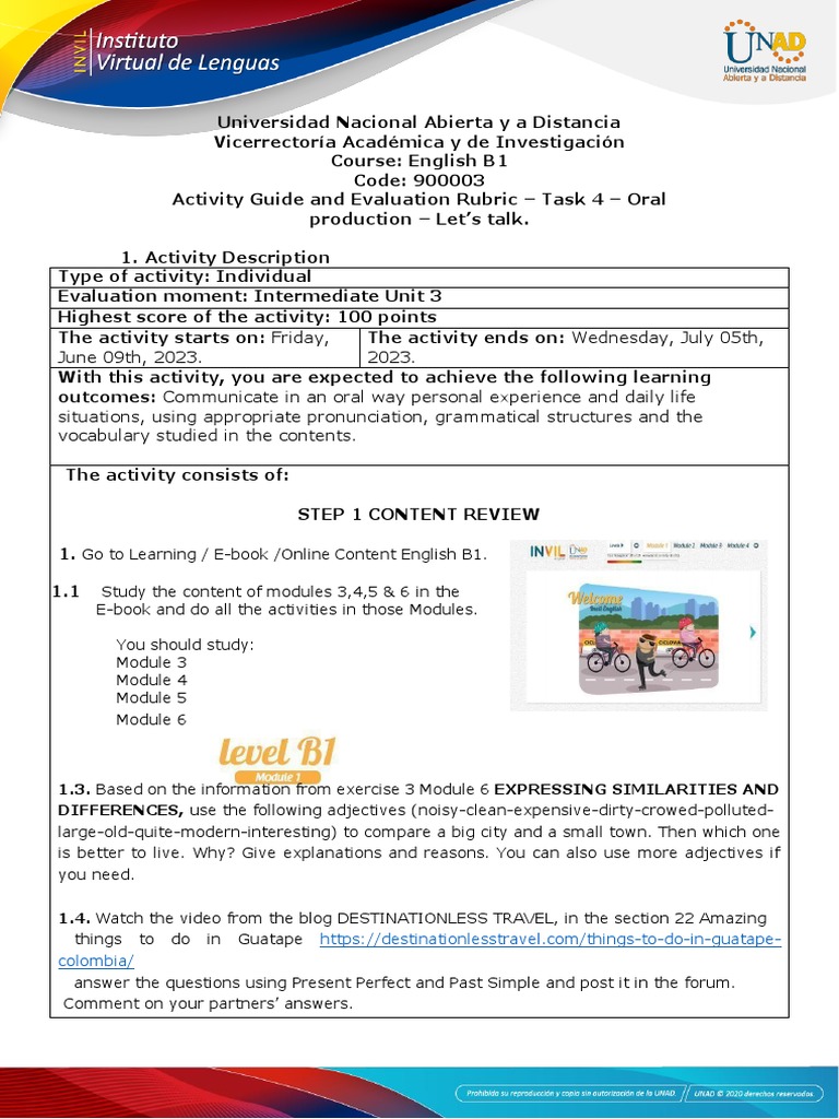 Activities Guide and Evaluation Rubric - Unit 3 - Task 4 - Oral ...