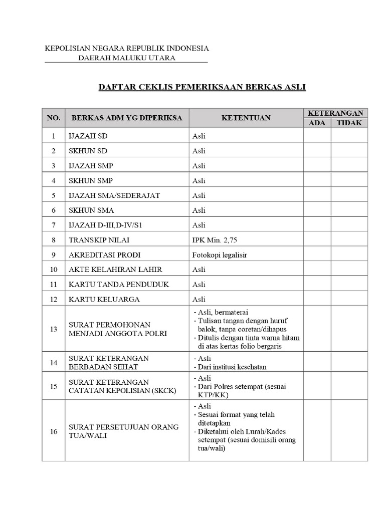 Berkas Persyaratan Rim Polri | PDF