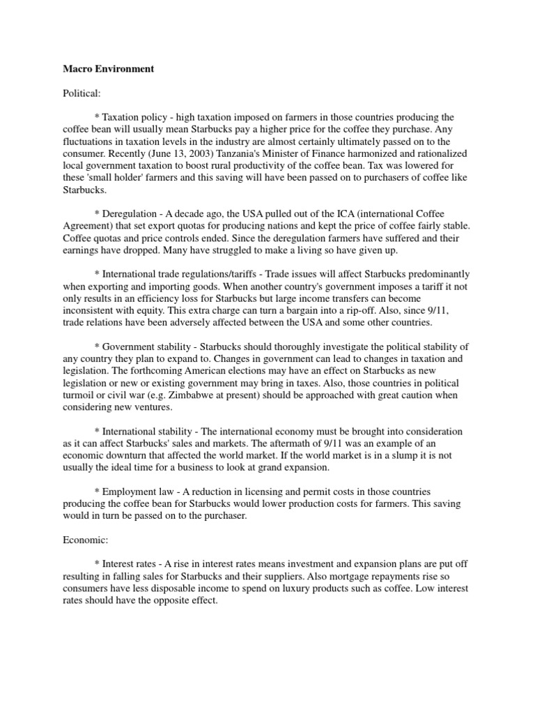 Macro Environment | PDF | Starbucks | Retail