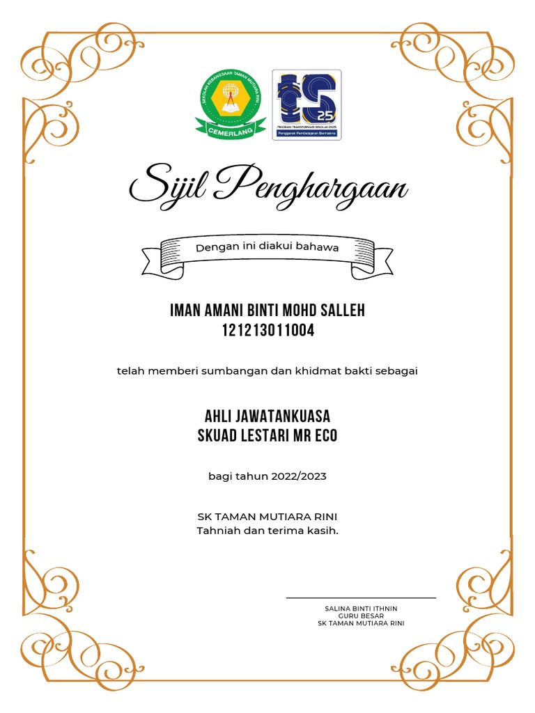 Sijil Ajk Skuad Lestari | PDF