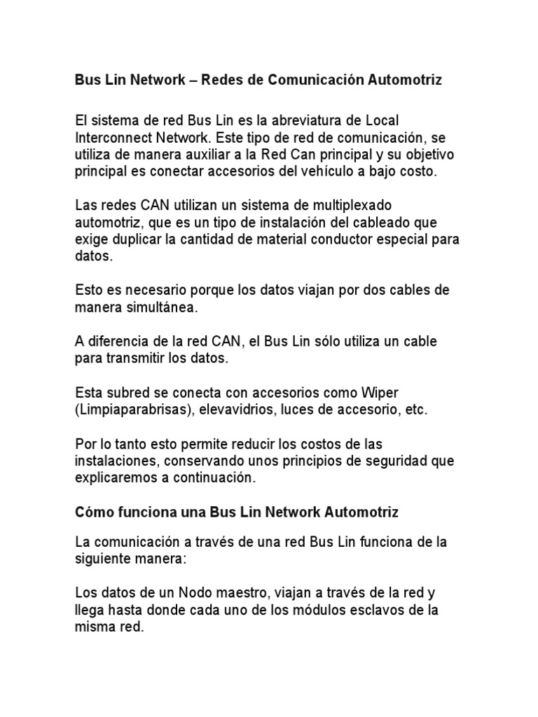 Red Bus Lin: Comunicación Automotriz Eficiente | PDF | Red de ...