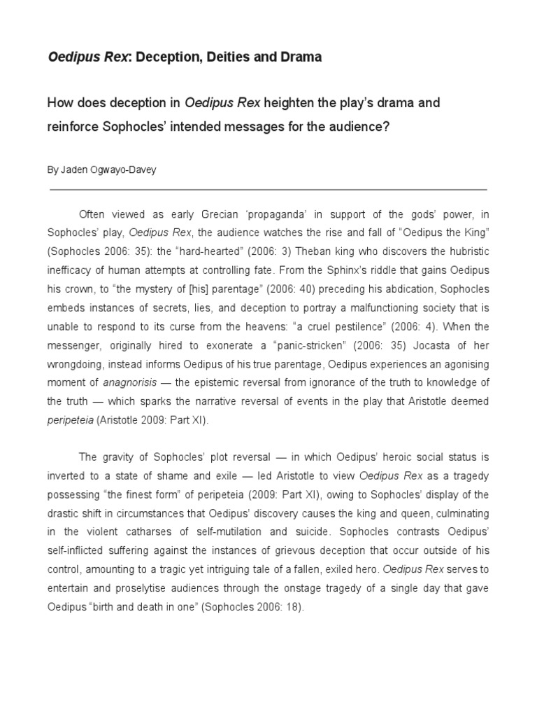Oedipus Rex - Deception, Deities and Drama PDF | PDF | Sophocles