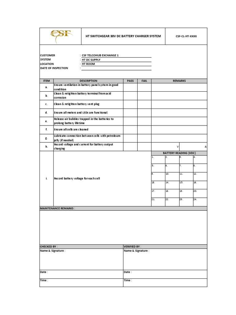 Checklist 30VDC Battery Charger | PDF