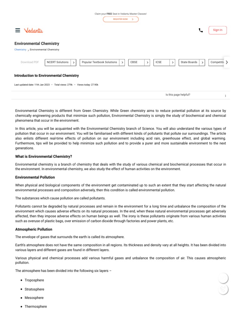 Environmental Chemistry - Environmental Pollution, Atmospheric ...