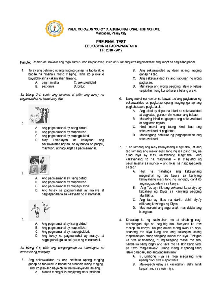 4th PT Pre Final in Esp 8 | PDF