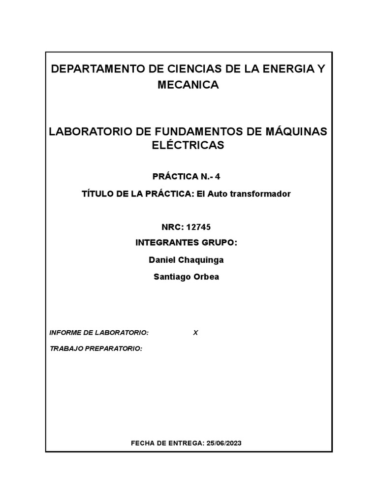 Informe P4 Chaquinga - Orbea | PDF | Transformador | Poder (Física)