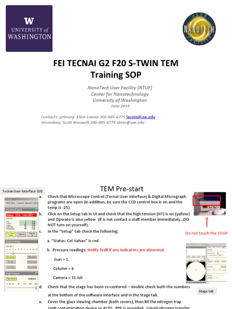 FEI TECNAI G2 F20 S-TWIN TEM SOP | PDF | Transmission Electron ...