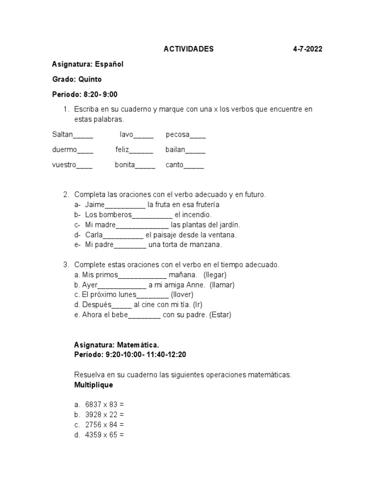 Actividades Quinto Grado 4-7-2022 (10817) | PDF | Arrecife