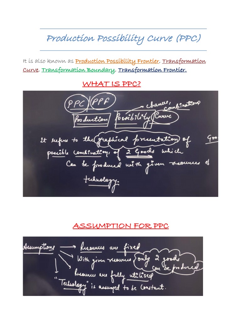 Production Possibility Curve (PPC) Class 11 Eco | PDF