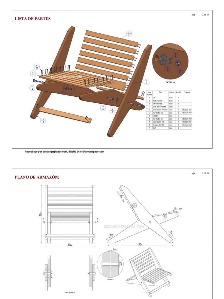 Plano de Silla Plegable de Madera PDF #2 | PDF