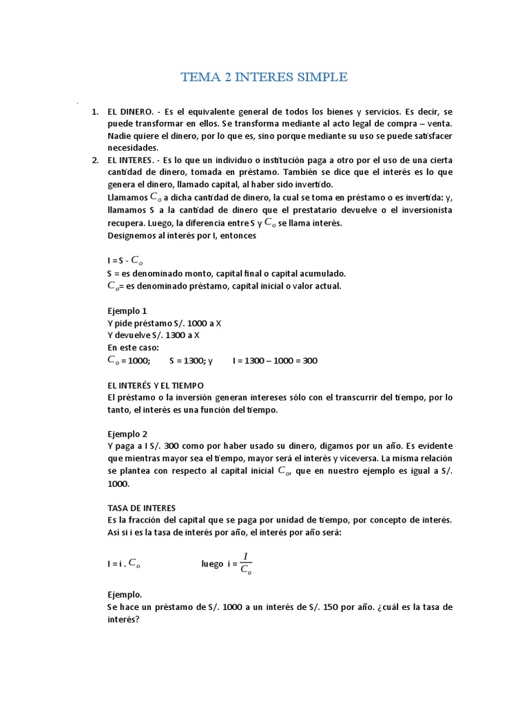 Tema 2 Interes Simple | PDF | Interés | Capital (economía)