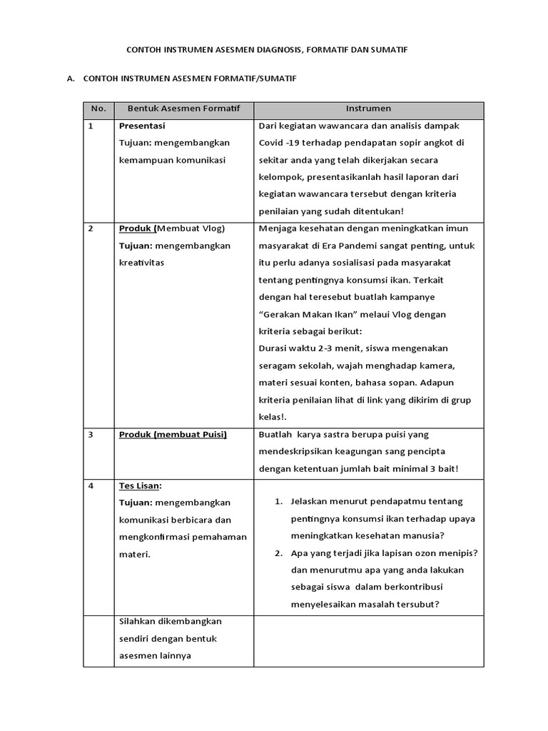 Contoh Instrumen Asesmen Pendidikan | PDF