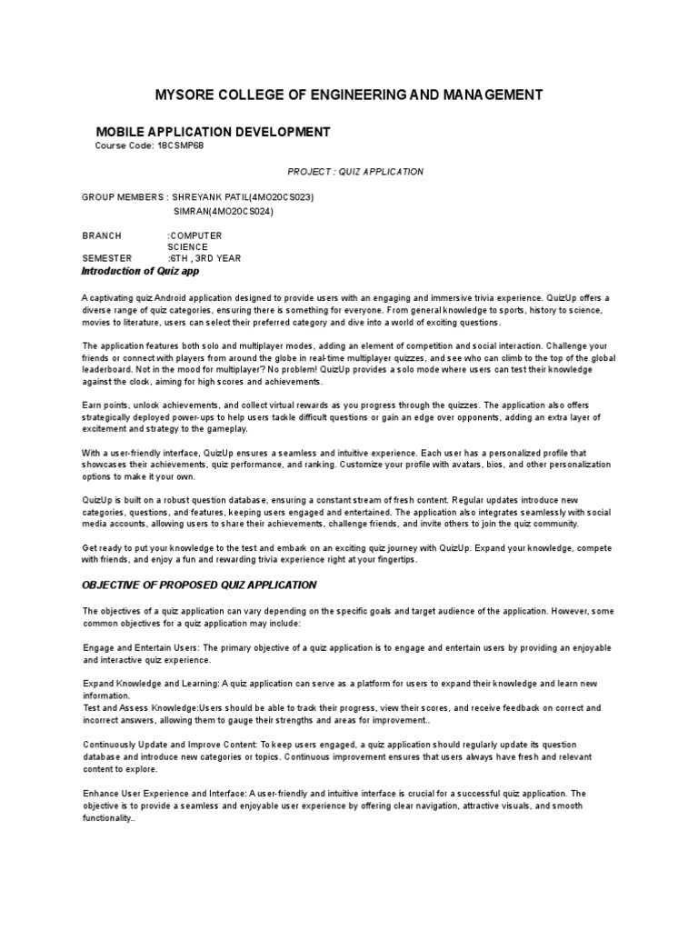 Quiz Application | Download Free PDF | Databases | Application Software