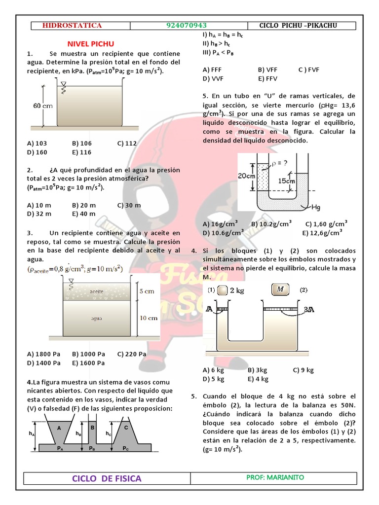Hidrostatica-Tema 9 | Descargar gratis PDF | Presión | Pascal (Unidad)