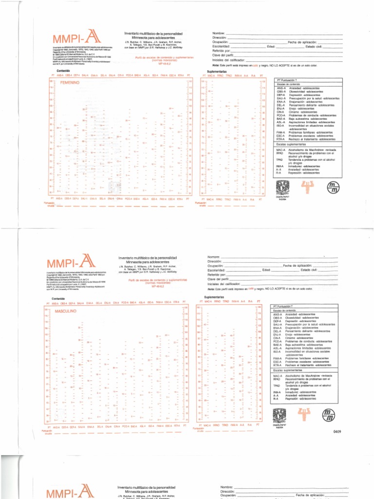 PERFILES PARA IMPRIMIR MMPI-A | PDF