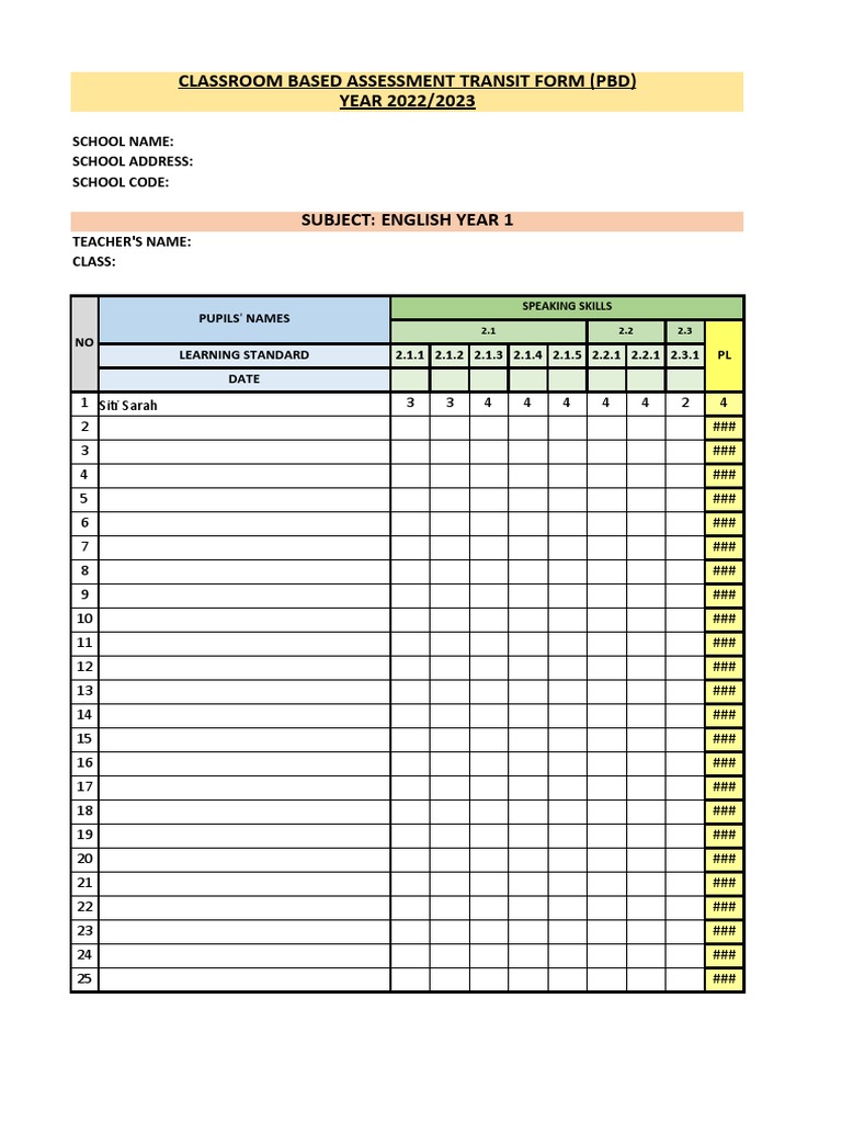 TRANSIT FORM ENG Y1B (Speaking) | PDF | Learning | Behavior Modification