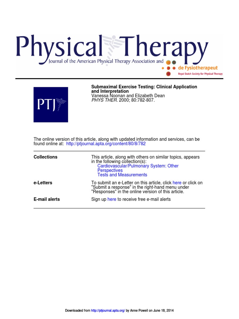 Submaximal Exercise Testing PTJ 2000 | PDF | Heart Rate | Medicine