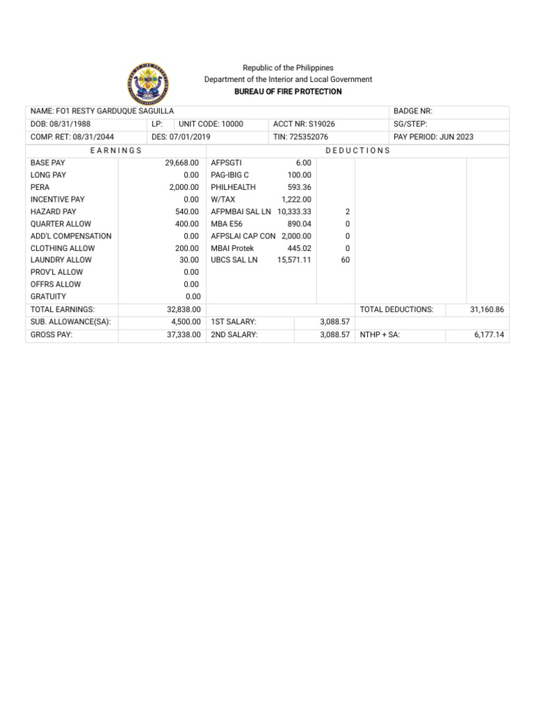 BFP Online Payslip for June 2023 | PDF