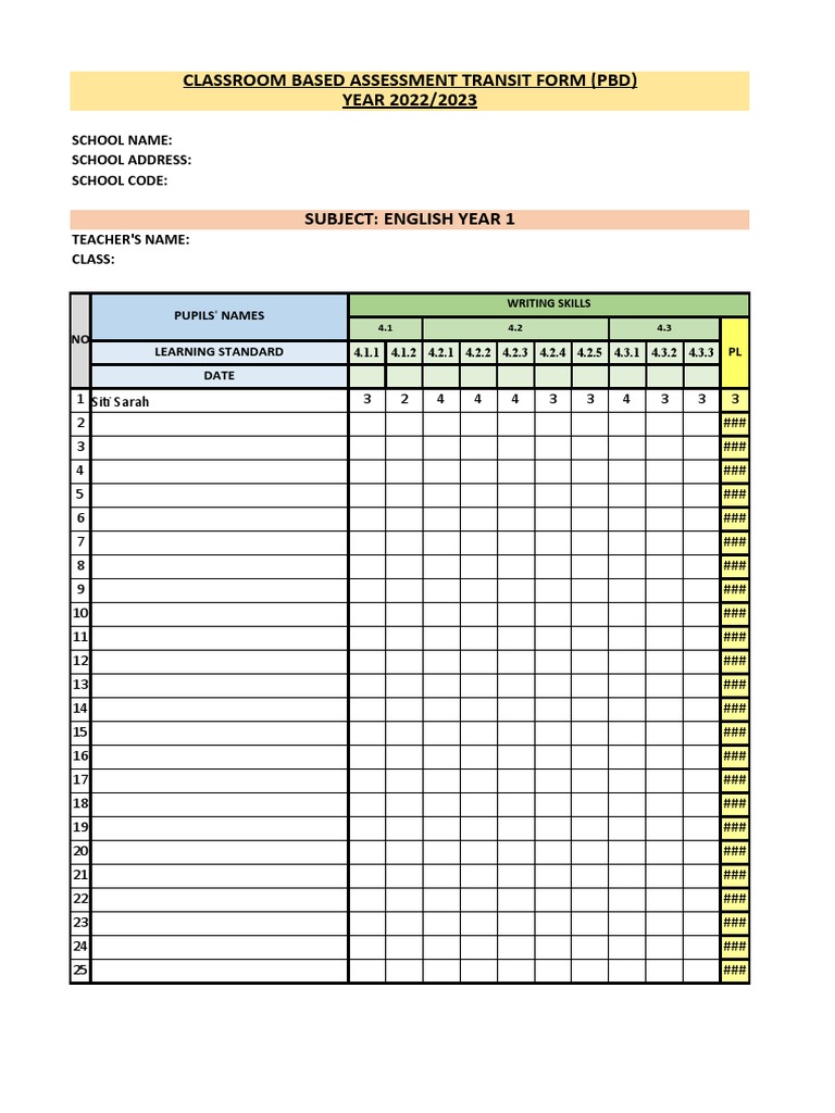 Transit Form Eng Y1d (Writing) | PDF | Learning | Behavior Modification