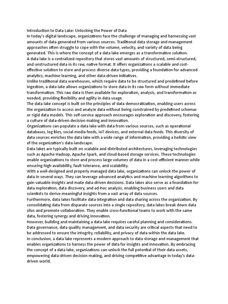 Introduction To Data Lake Pdf Data Analytics