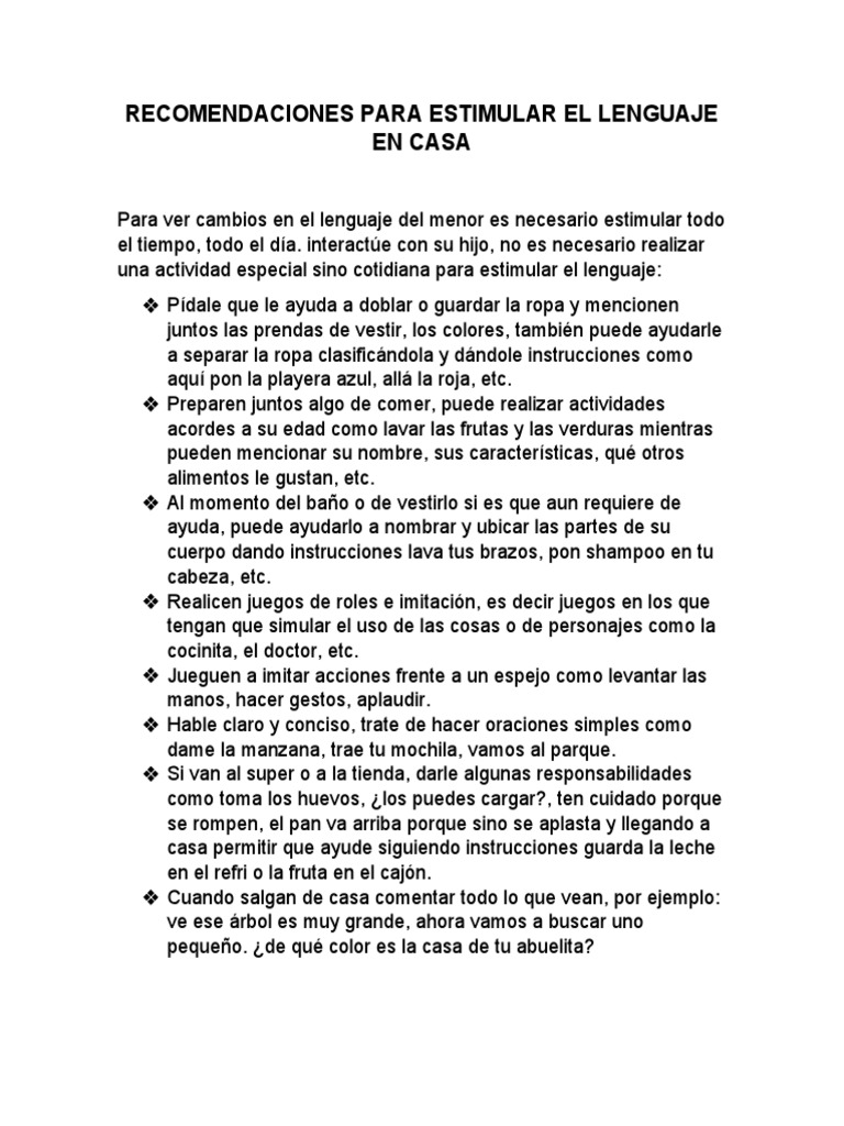 Recomendaciones para Estimular El Lenguaje en Casa | PDF