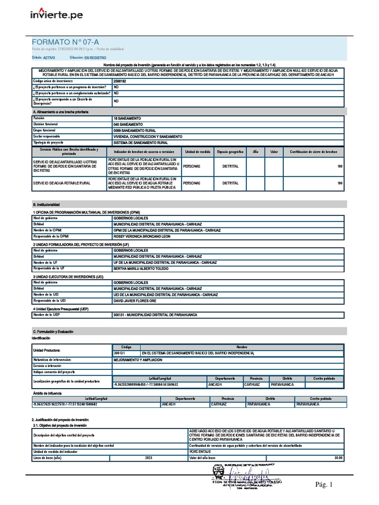 Formato 7a | PDF | Alcantarillado | Saneamiento