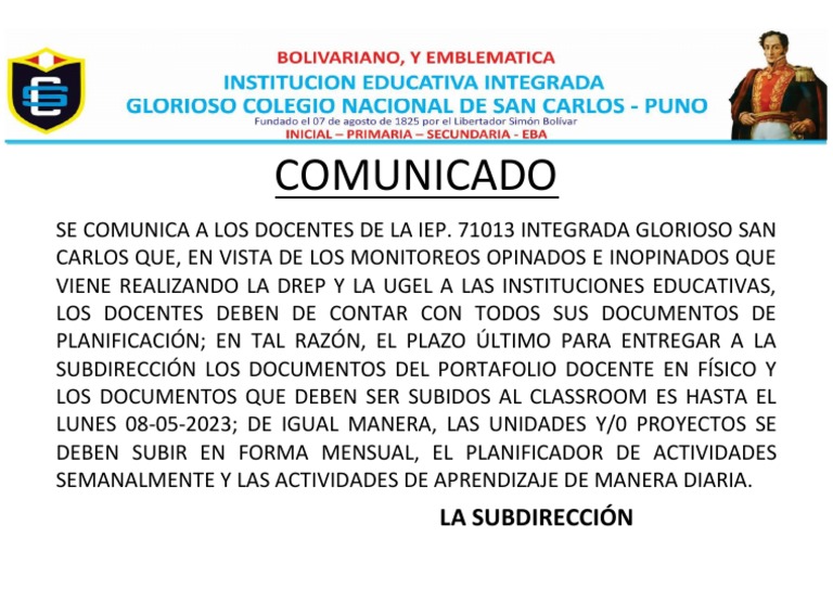 Comunicado Presentación de Documentos | PDF