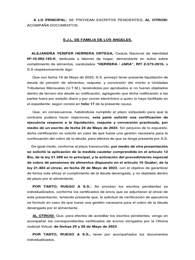 Solicita que se provean escritos pendientes. | PDF