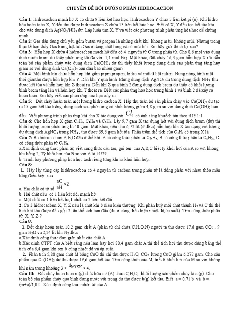CHUYÊN ĐỀ HIDROCACBON - ĐỀ | PDF