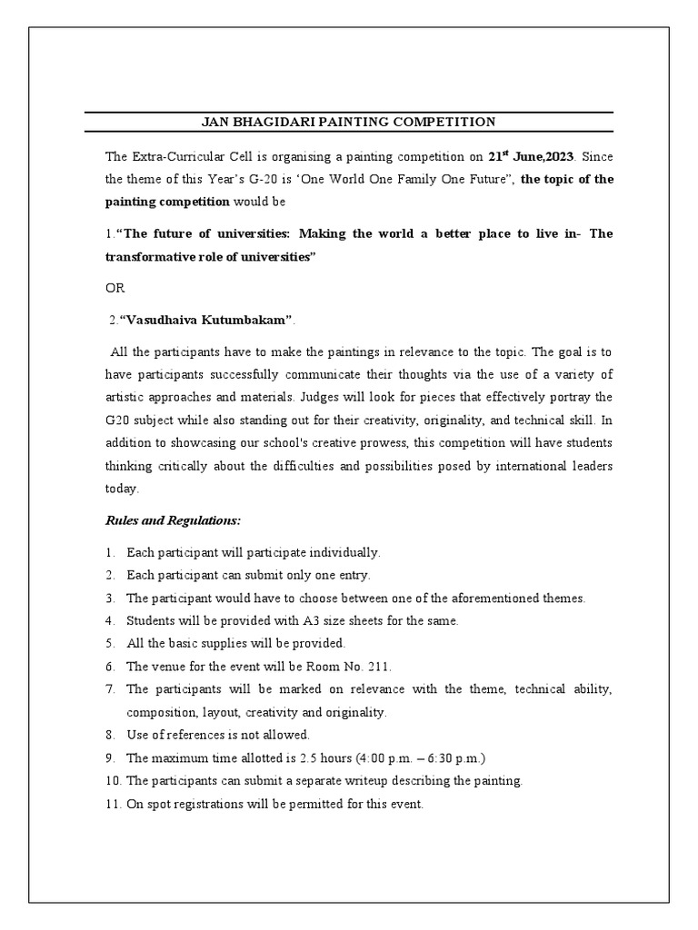 Jan Bhagidari Painting Competition - Rules& Regulations | PDF | Art