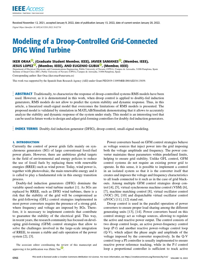 Modeling Of A Droop Controlled Grid Connected Dfig Wind Turbine Pdf