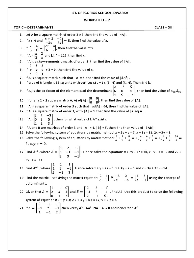 Worksheet Determinants | PDF | Matrix (Mathematics) | Matrix Theory
