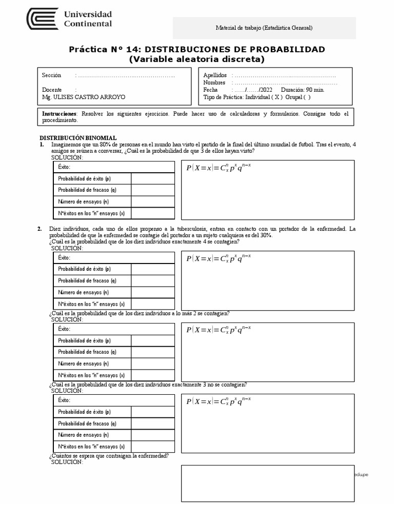 Semana 14 - Práctica - Distribución Binomial y Poisoon | PDF | Probabilidad | Distribución de veneno