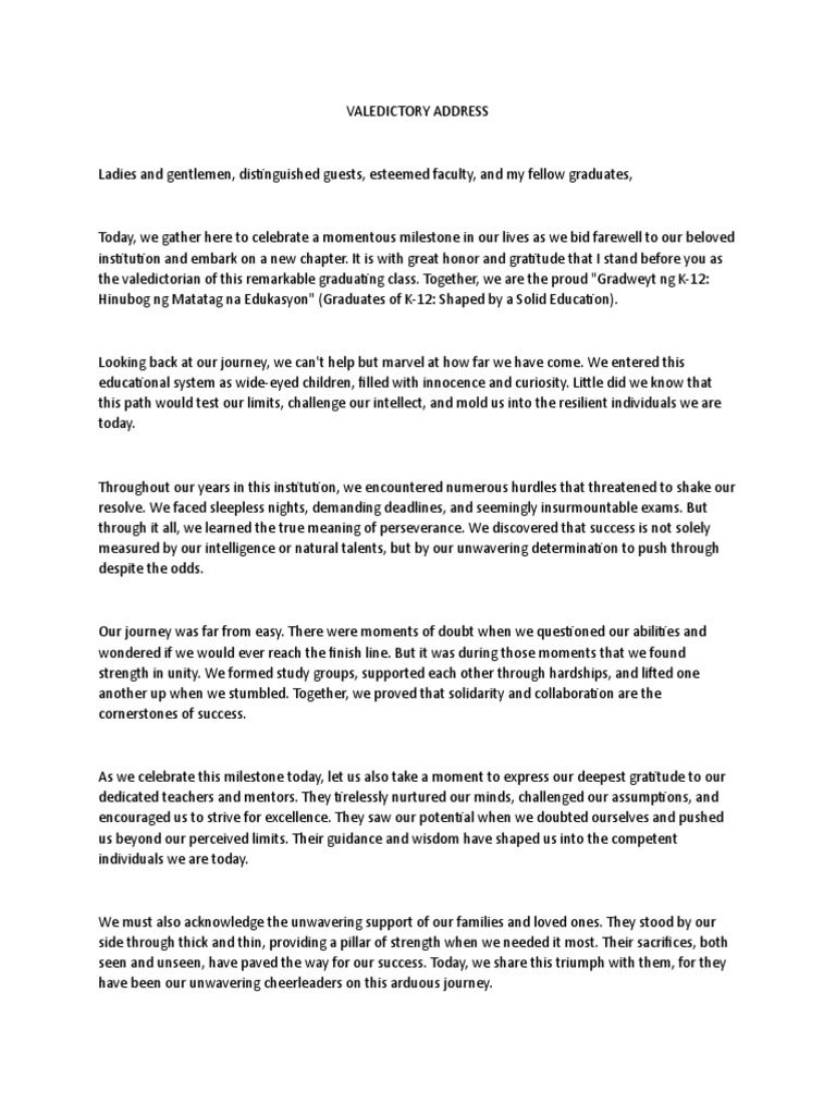 Valedictory Address English | PDF