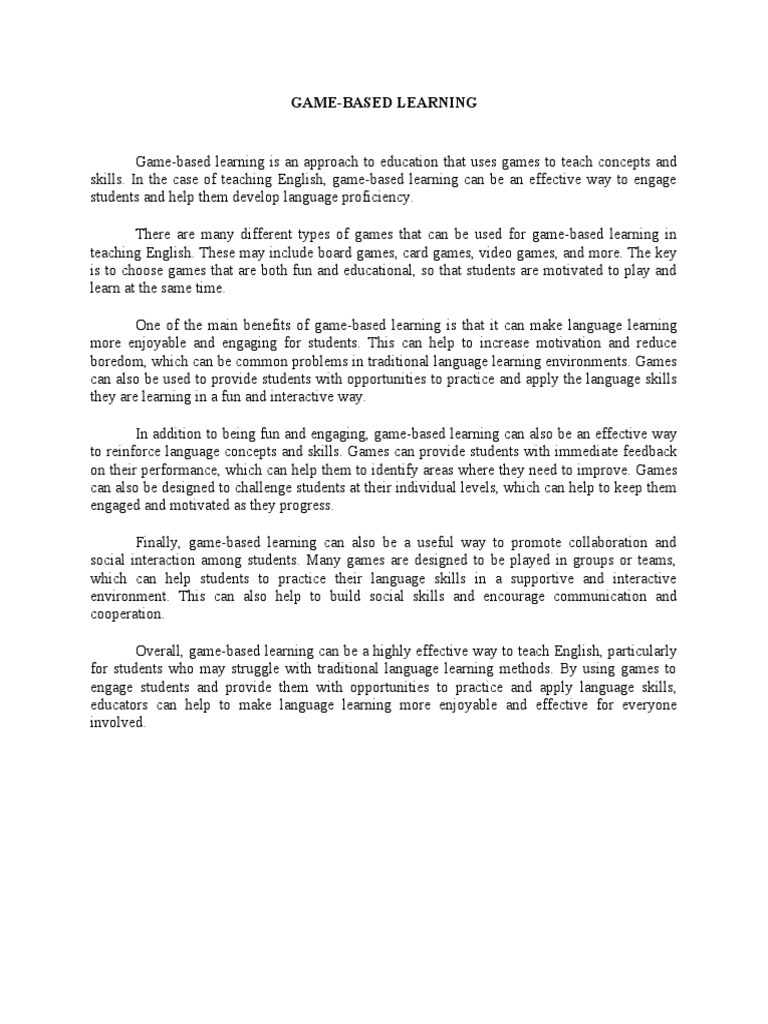 Game Based Learning Pdf Learning Cognition