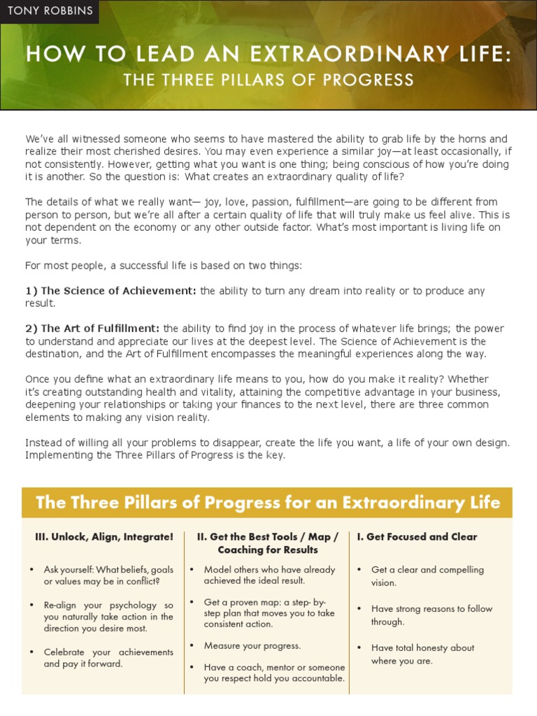Tony Robbins - 1 Page 3 Pillars For Progress How-To-Lead-An ... Tony Robbins - 1 Page 3 Pillars For Progress How-To-Lead-An ...