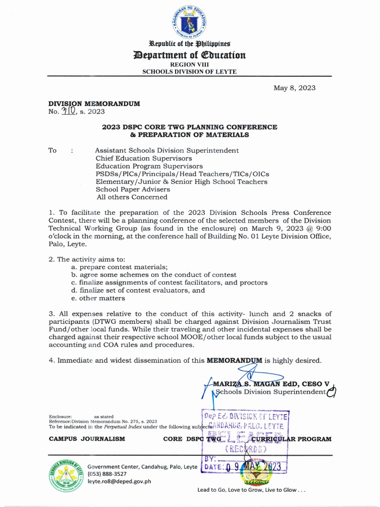 DM No. 310, S. 2023 - 2023 DSPC Core TWG Planning Conference ...