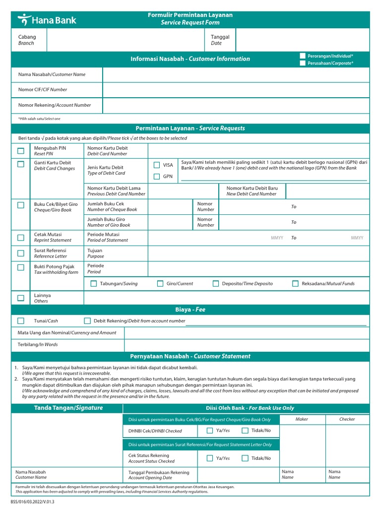 Formulir Permintaan Layanan | PDF