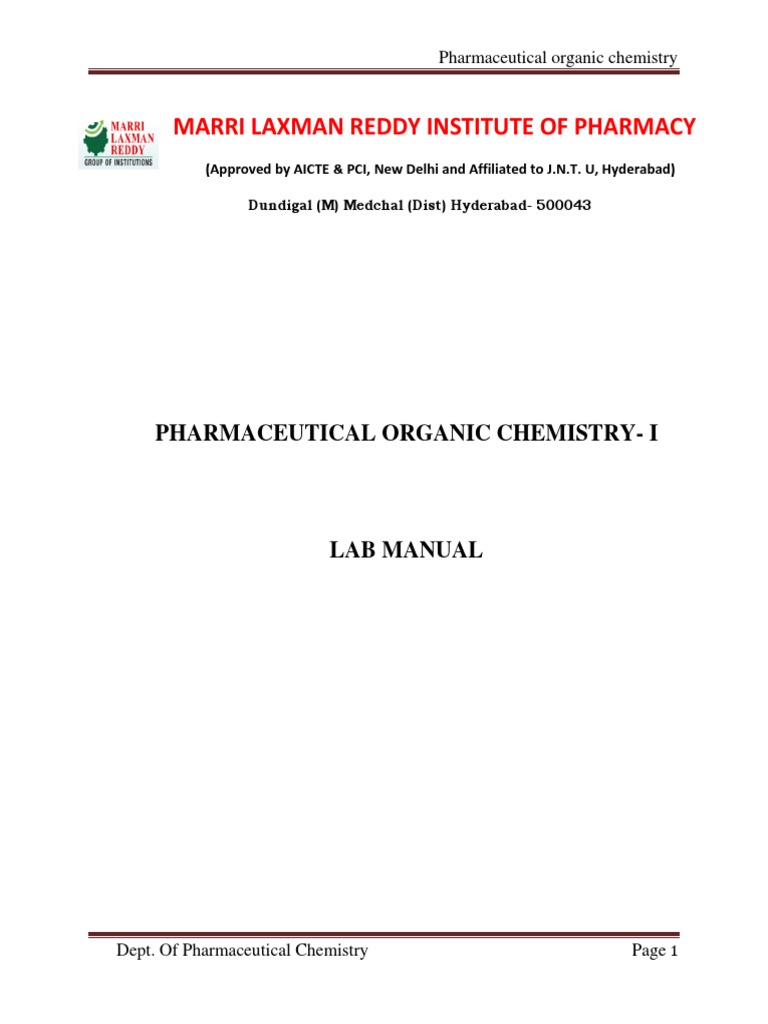 Pharmaceutical Organic Chemistry I Lab Manual | PDF | Sodium Hydroxide ...
