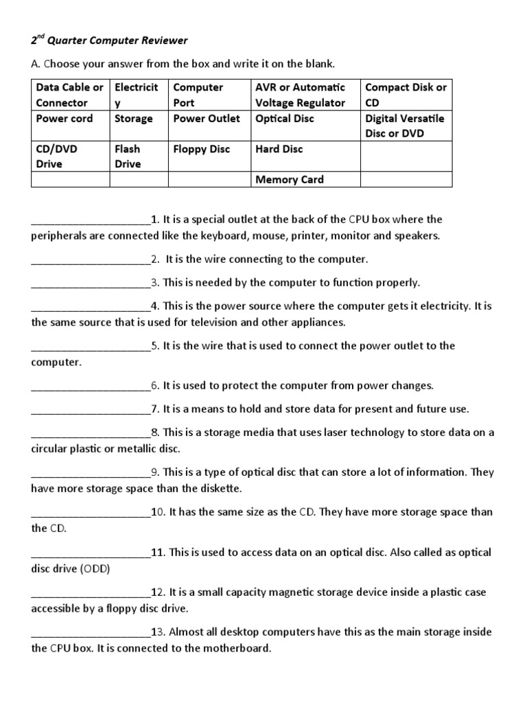 2nd Quarter Reviewer Computer | PDF | Computer Data Storage | Floppy Disk