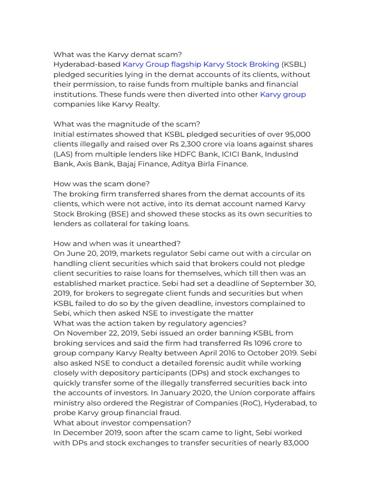 Karvy Demat Scam | PDF | Securities (Finance) | Banks